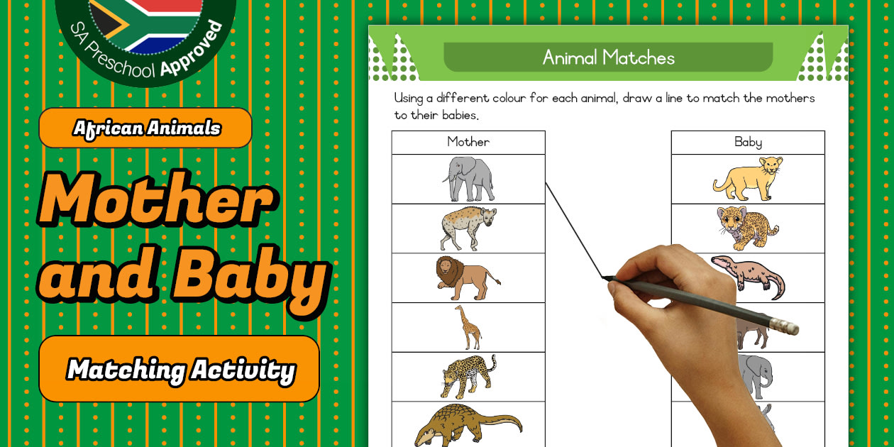 Preschool -African Animals - Mother and Baby Matching
