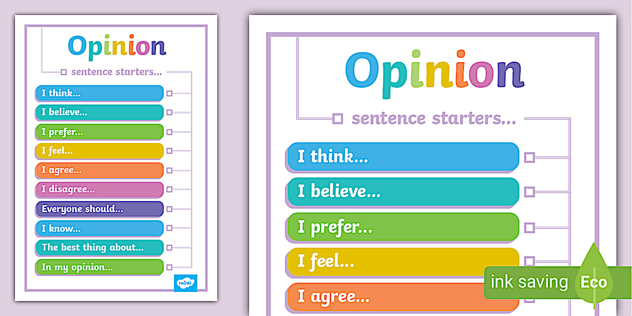 Editable Opinion Sentence Starters Posters - Twinkl