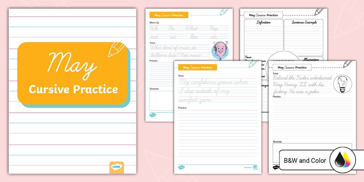 Fourth Grade May Cursive Practice Bundle (Lehrer gemacht)