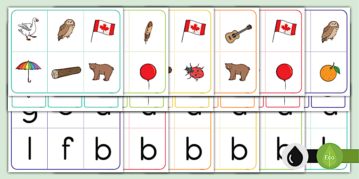 Phonics Canada: g, o, u, l, f, b Letter Sounds Bingo Game