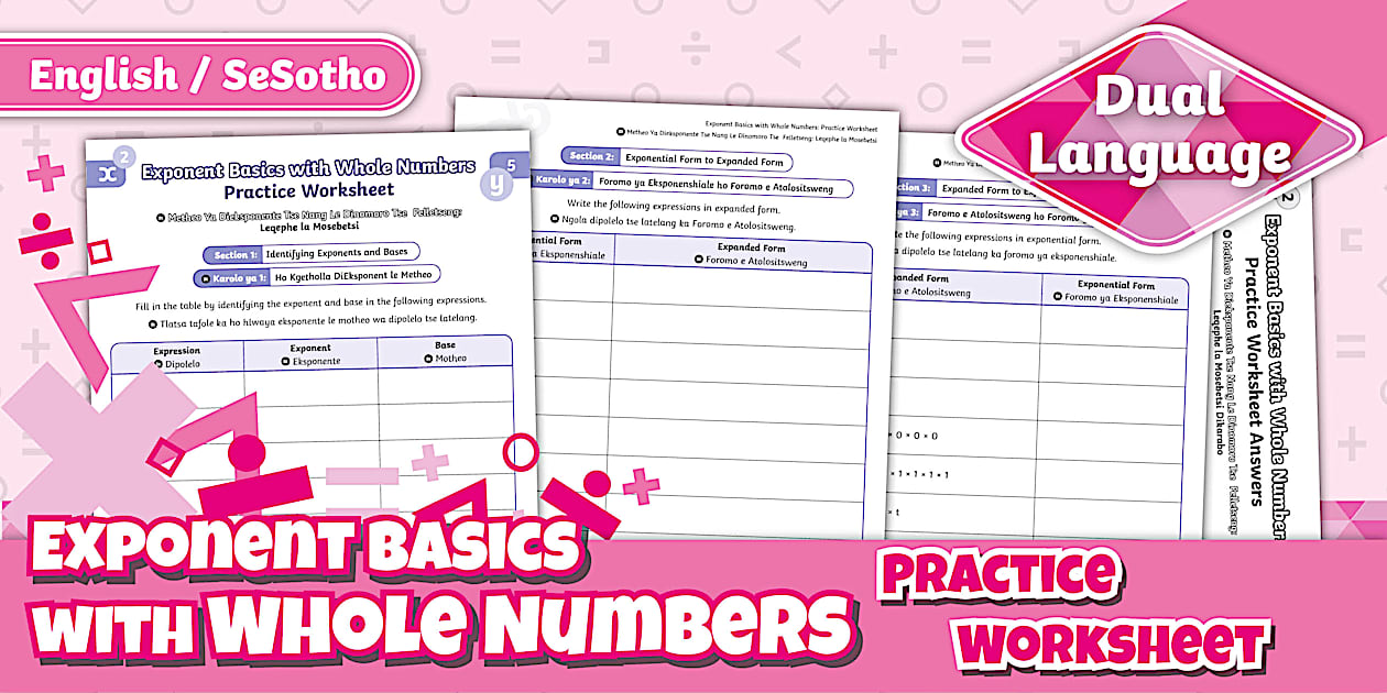 Exponent Basics with Whole Numbers: Practice Worksheet