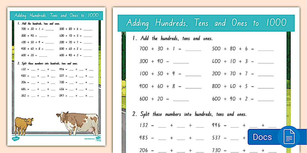 Stage 5 (Phase 1) Adding Hundreds, Tens and Ones to 1000