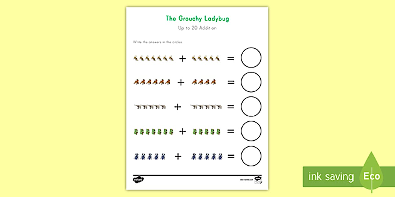 The Grouchy Ladybug Up to 20 Addition Sheet (teacher made)