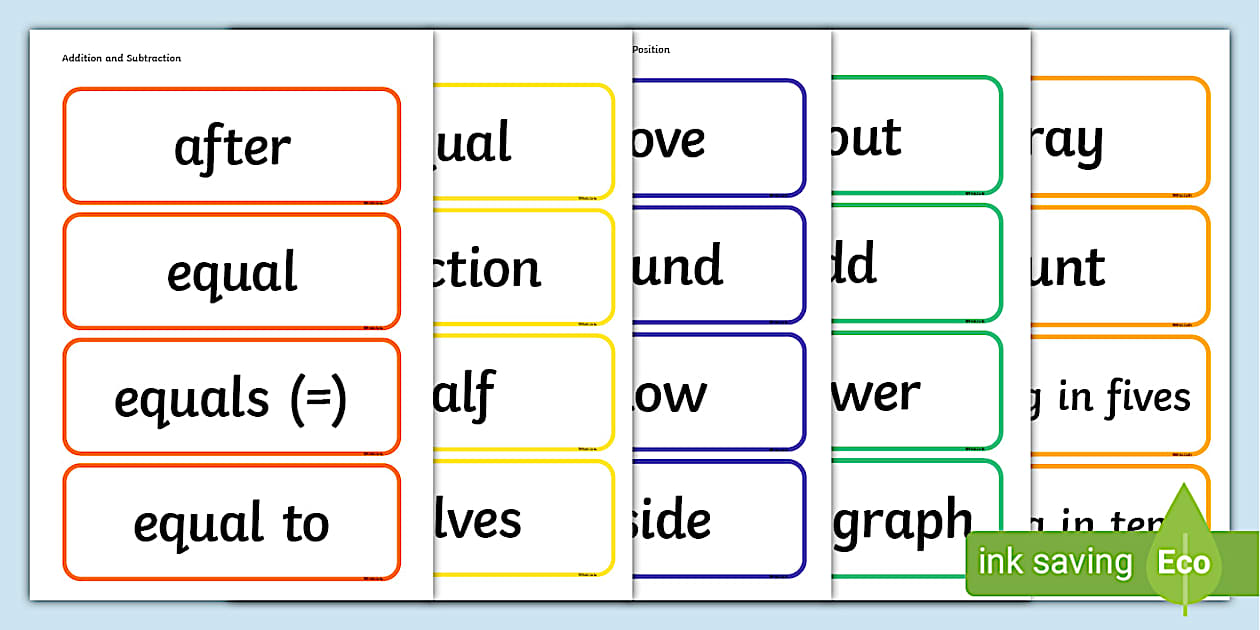 Cursive Year 1 2014 Curriculum Maths Vocabulary Cards Resource Pack