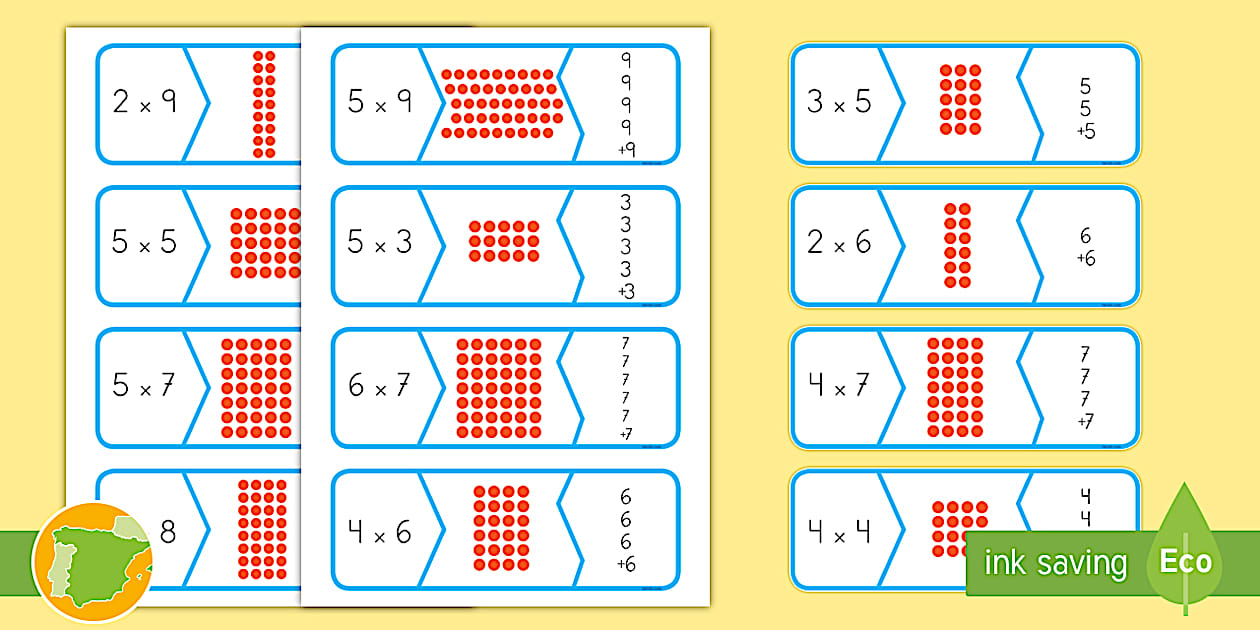 Tarjetas de emparejar: Puzle de multiplicación - Twinkl