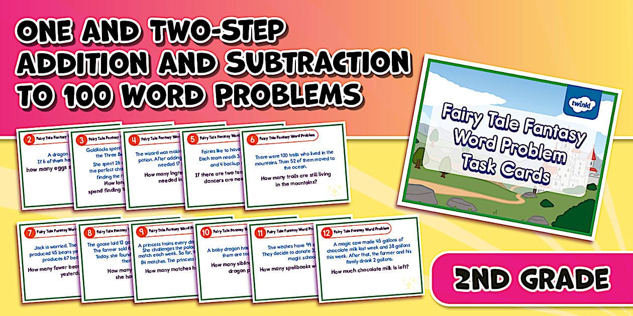 2nd Grade Fairy Tale Math Task Cards (teacher made) - Twinkl