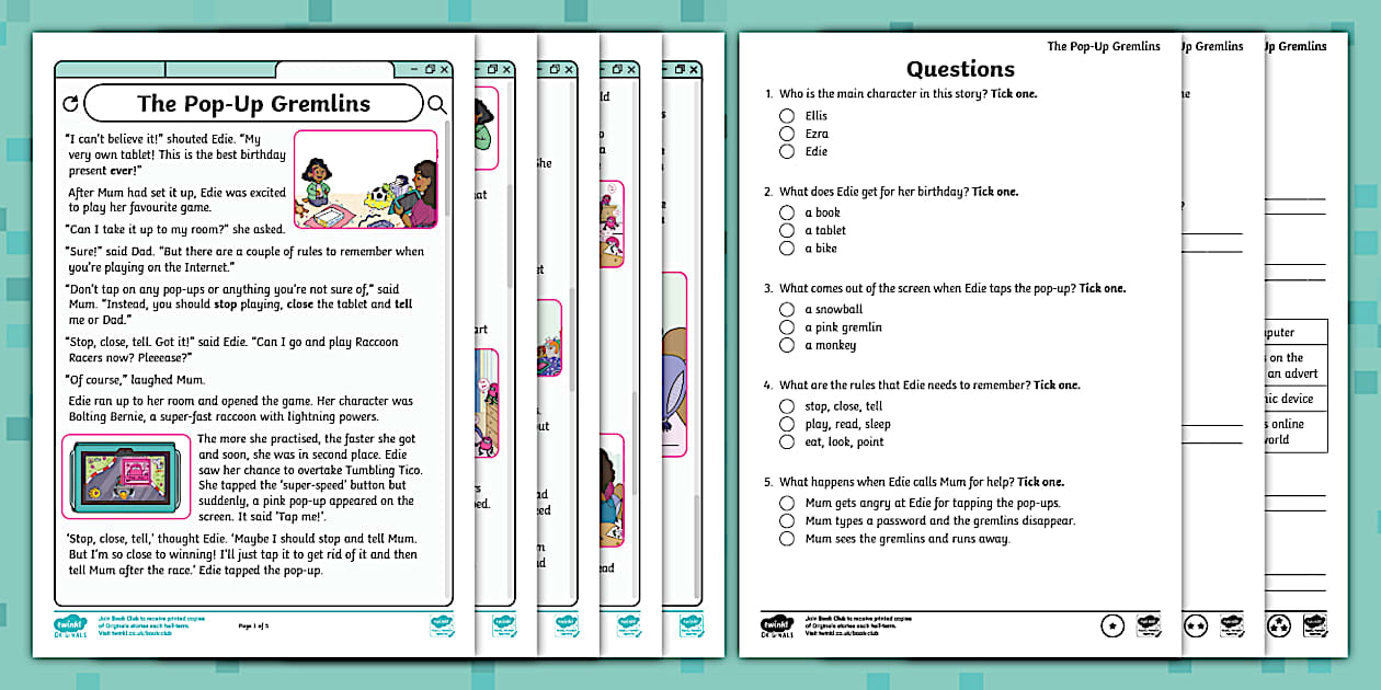 Year 2 The Pop-Up Gremlins Reading Comprehension - Twinkl