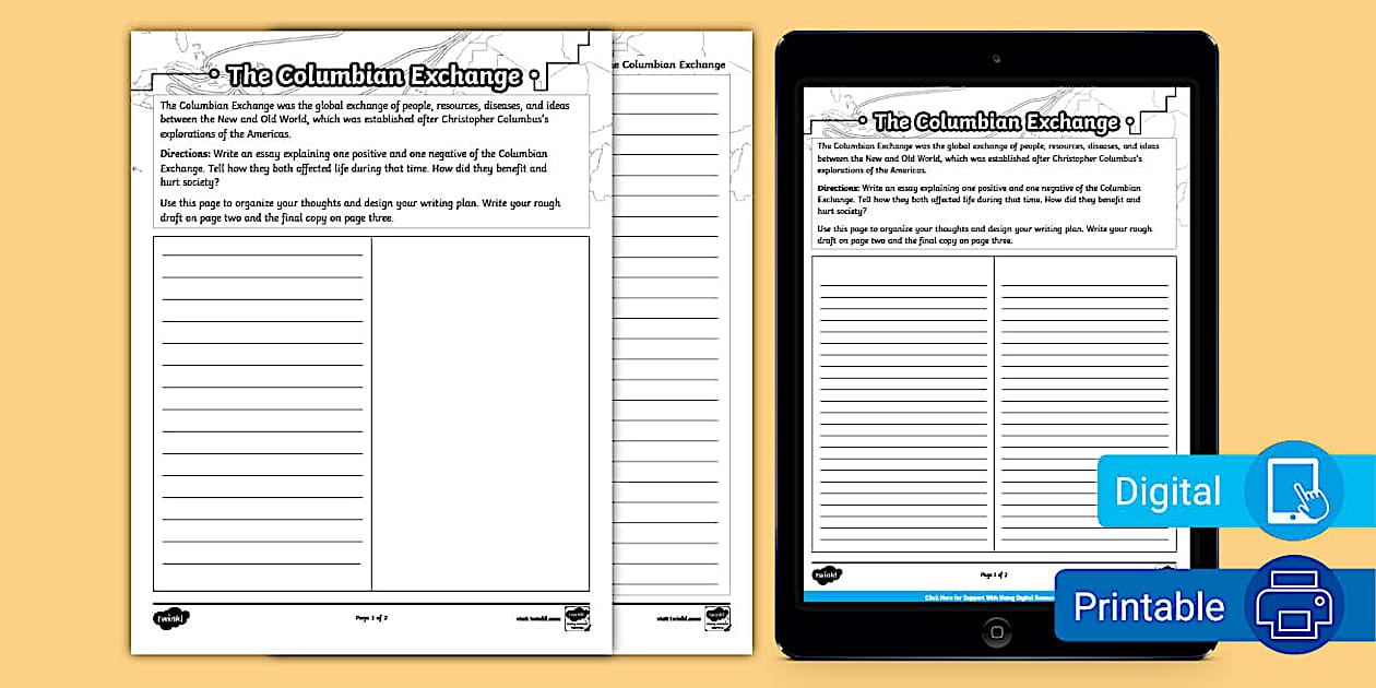 The Columbian Exchange Reflective Writing Worksheet - Twinkl
