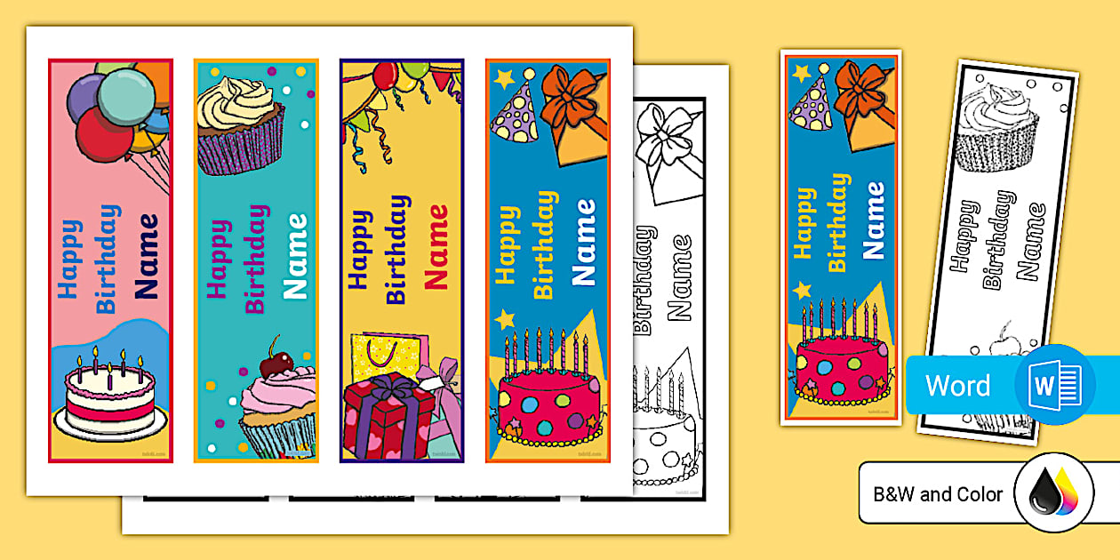 Happy Birthday! Editable Name Bookmarks (Teacher-Made)