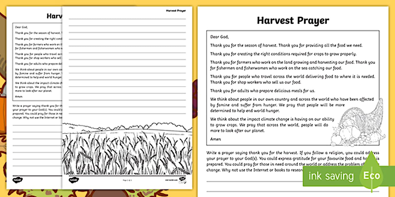 Key Stage 2 Harvest Prayer Activity (teacher made) - Twinkl
