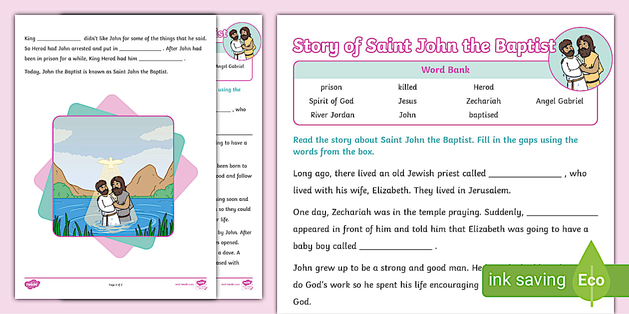 KS1 Story of Saint John the Baptist Cloze Activity - Twinkl
