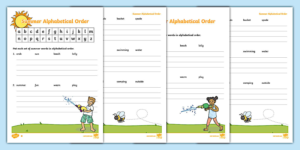Summer Alphabetical Order Differentiated Activity Sheet