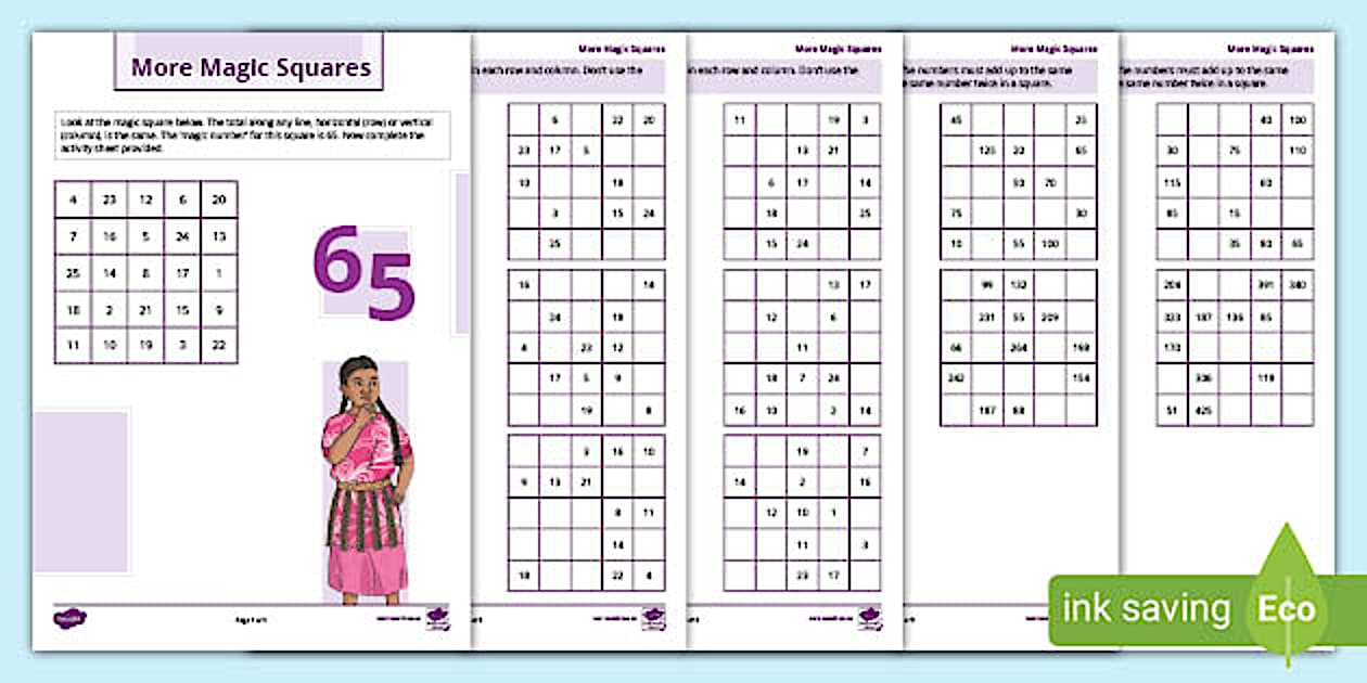 More Magic Square 5x5 Worksheets