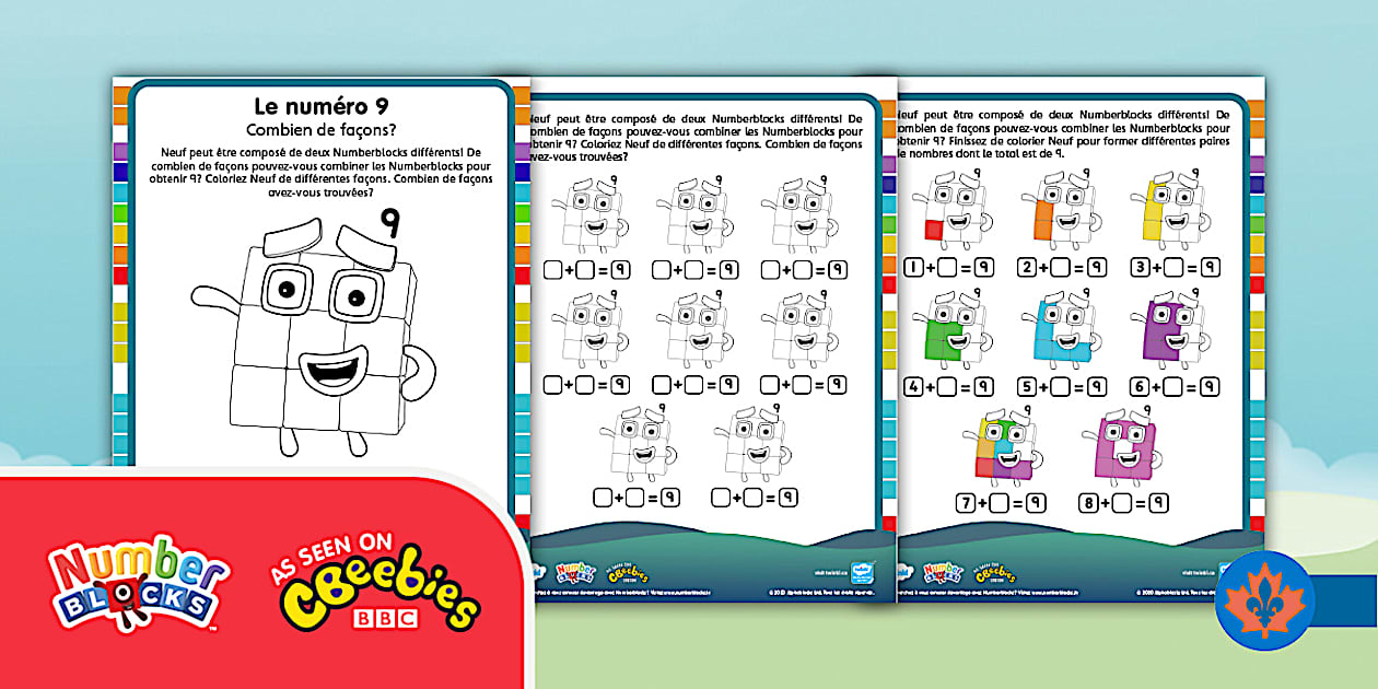 Numberblocks: Number Nine How Many Ways? Worksheet French