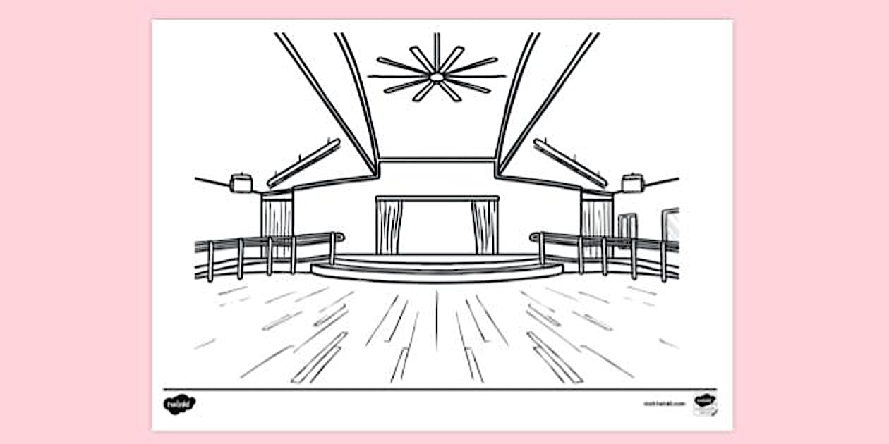 School Hall Colouring Sheet | Colouring Sheets - Twinkl