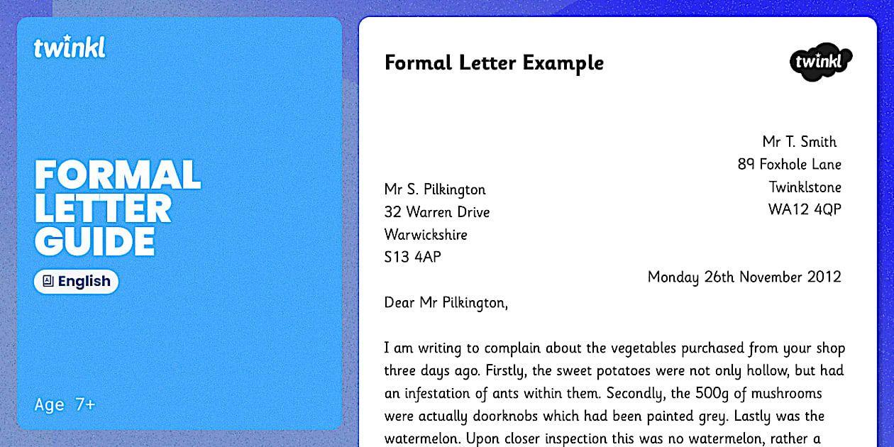 Formal Letter | Examples | Twinkl