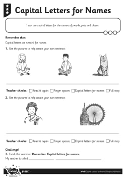 Capital Letters for Names (People and Places) Differentiated Worksheet