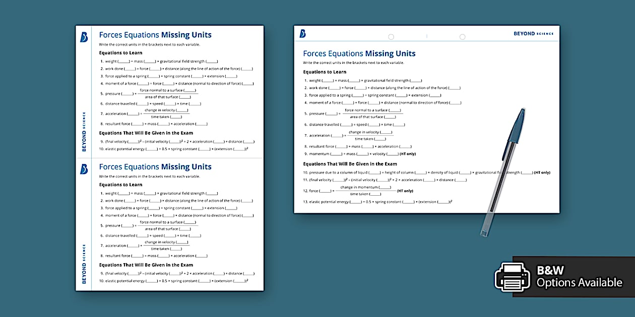 Forces Equations Missing Units | Physics | Beyond - Twinkl