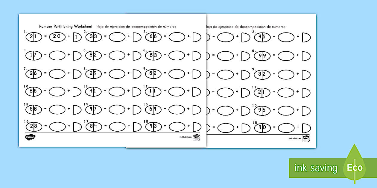 Tens and Ones Number Partitioning Worksheet - English/Spanish - Tens ...