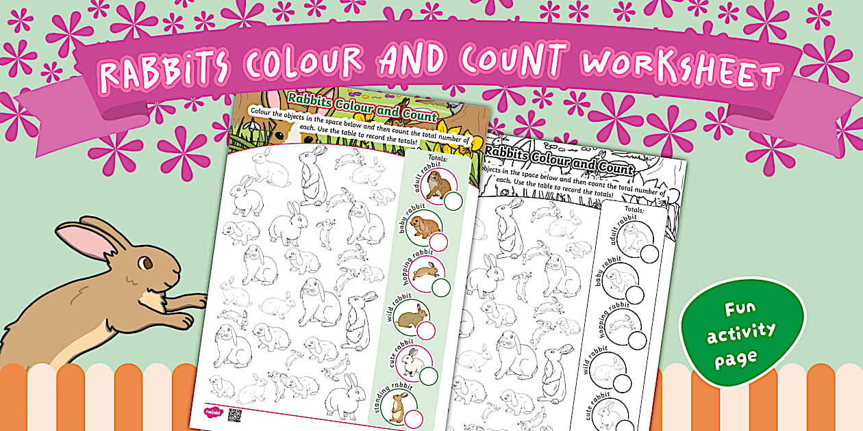 Rabbits Colour and Count Worksheet