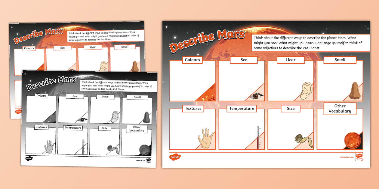 Describe Mars Adjectives Worksheet (teacher made) - Twinkl
