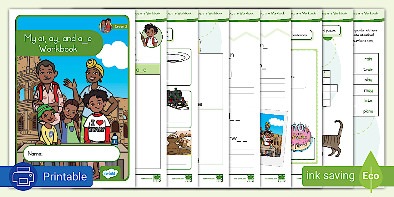Grade 3 Phonics: ai, ay, a_e Workbooks - Twinkl