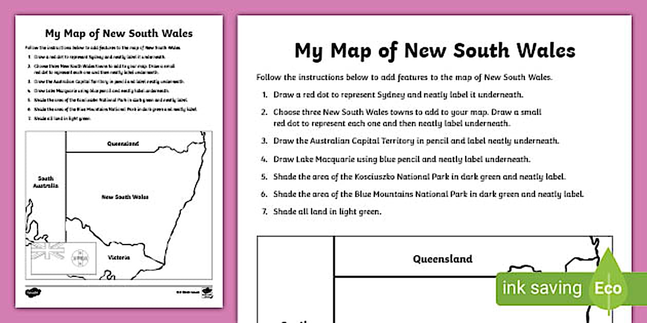 Editable My Map of New South Wales Worksheet - Twinkl