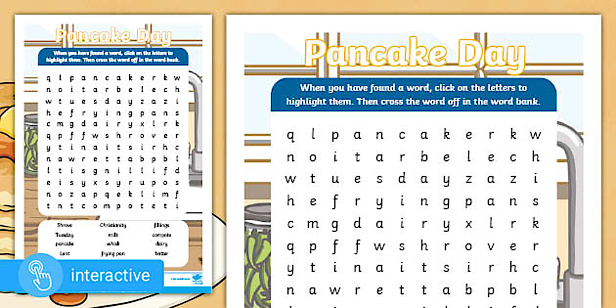 Pancake Day Game | Interactive Pancake Day Word Search
