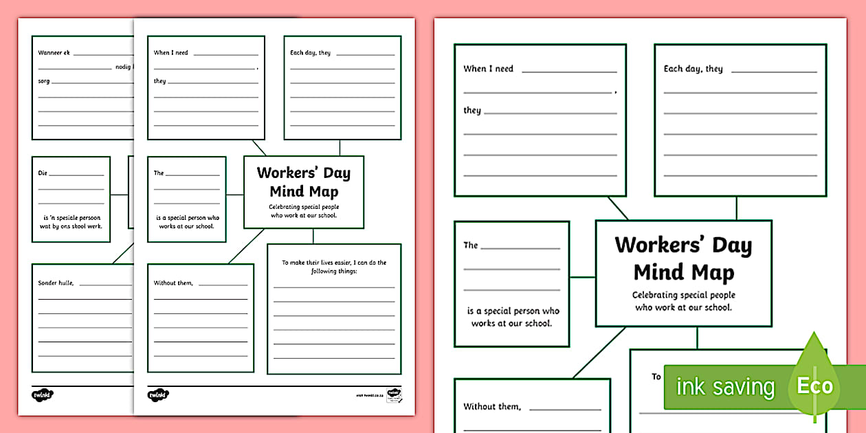 Workers' Day Mind Map in Afrikaans and English | Twinkl ZA