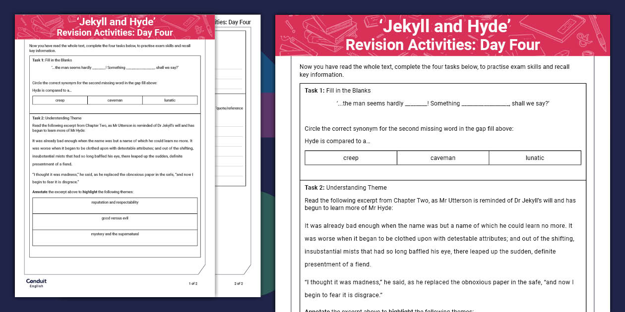 'Jekyll and Hyde' Revision Activities: Day Four - Twinkl