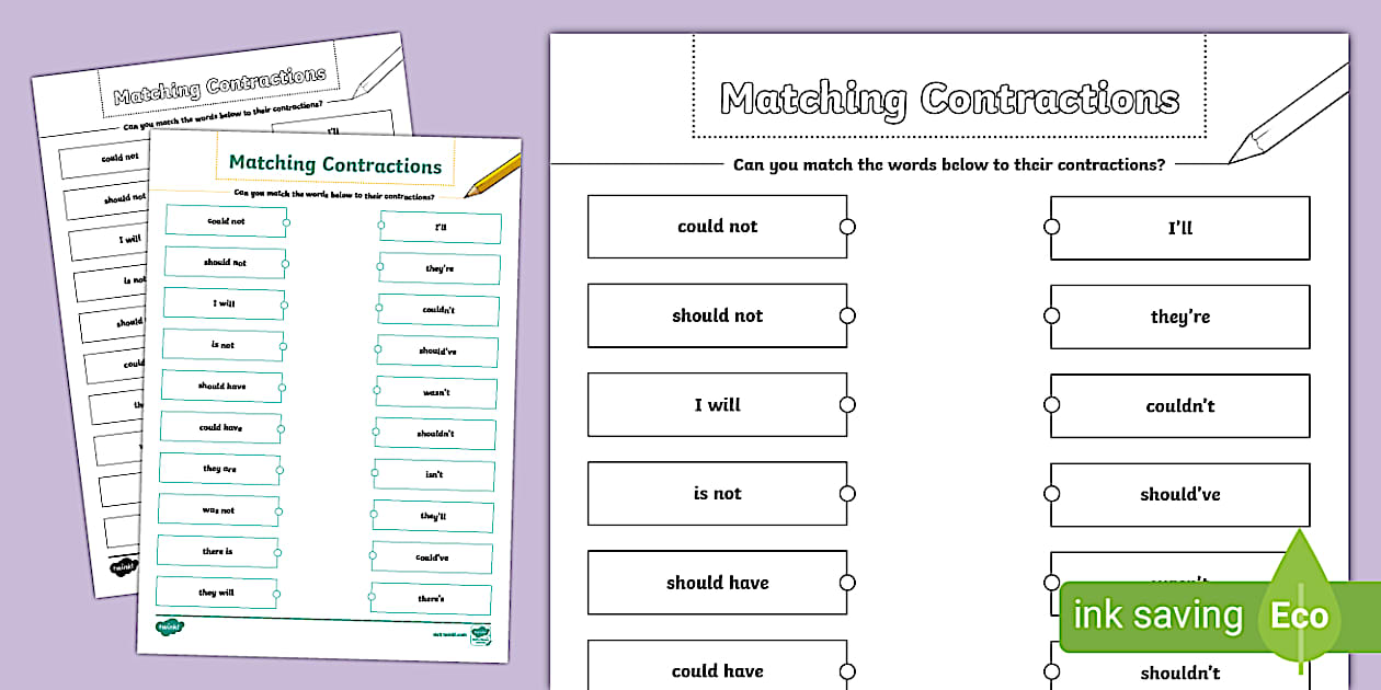 Contractions Matching Worksheet (teacher made) - Twinkl