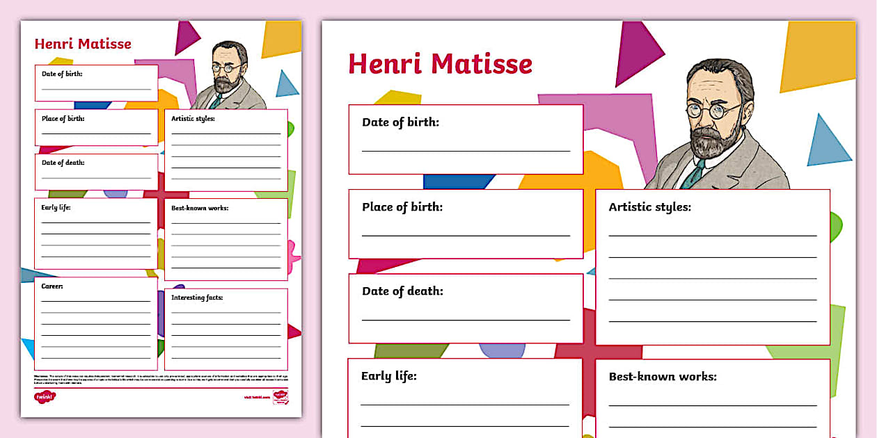 Henri Matisse Fact File Template,Henri Matisse - Twinkl