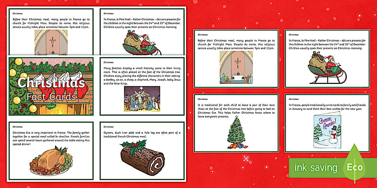 French Christmas Card Vocabulary - Fact Cards - Languages
