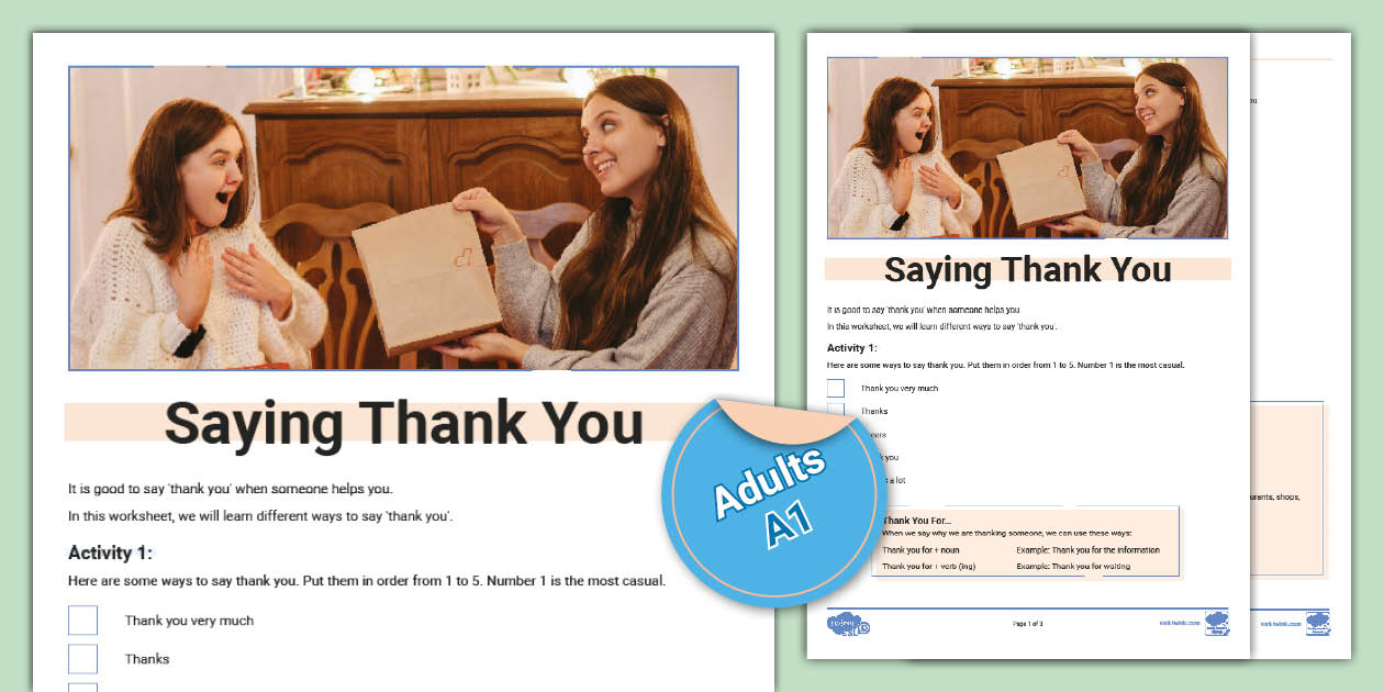 ESL Saying Thank You Worksheet [Adults, A1] (Teacher-Made)