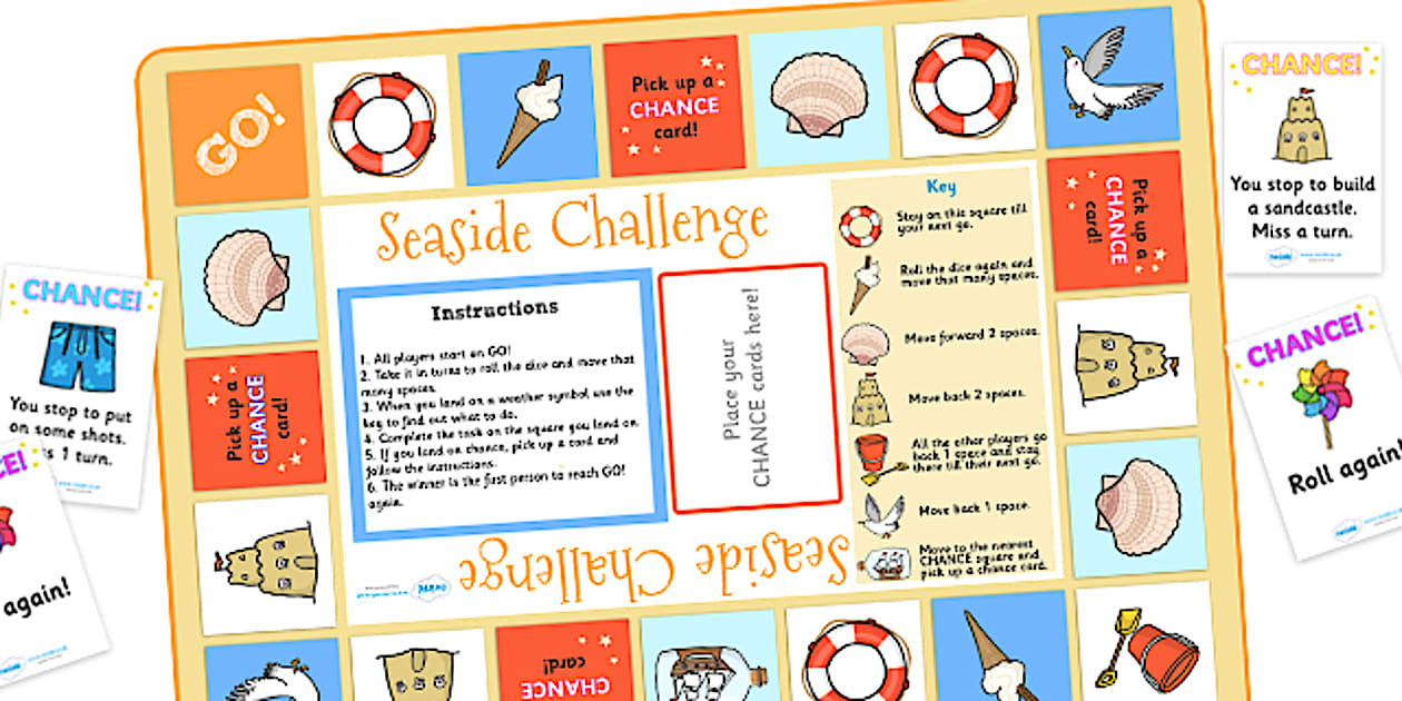 Seaside Challenge Board Game KS1 Year 1 and Year 2 - Twinkl