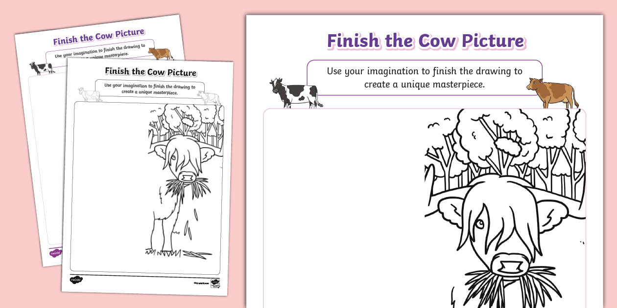 Finish the Cow Picture Worksheet - Twinkl