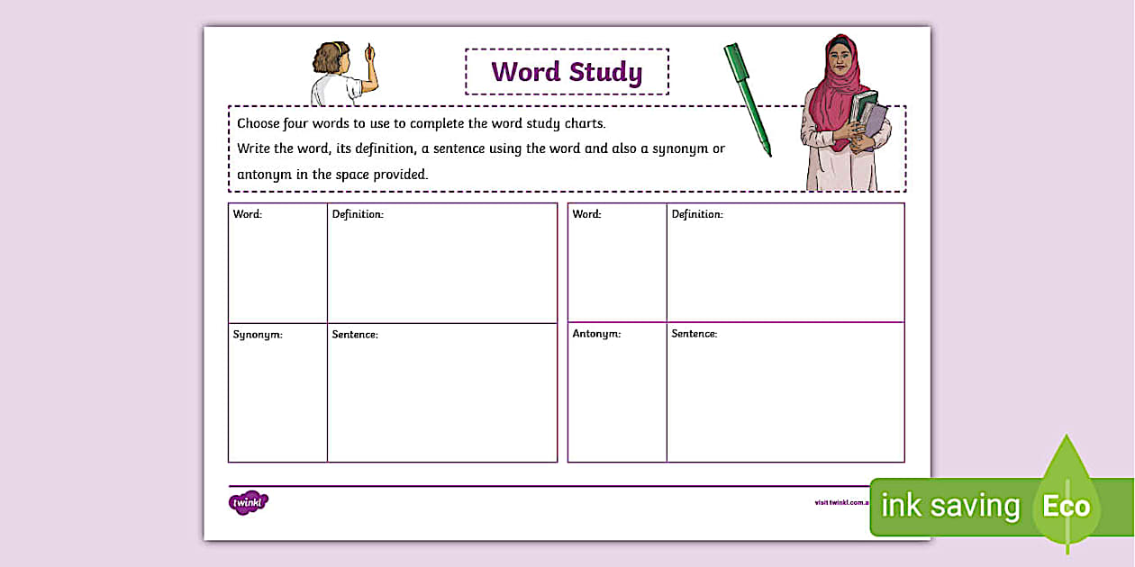 Vocabulary - Word Study Worksheet | Years 3-6 English