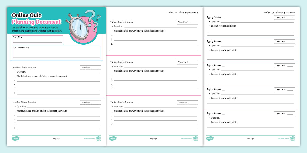 Online Quiz Planning Document (Teacher-Made) - Twinkl