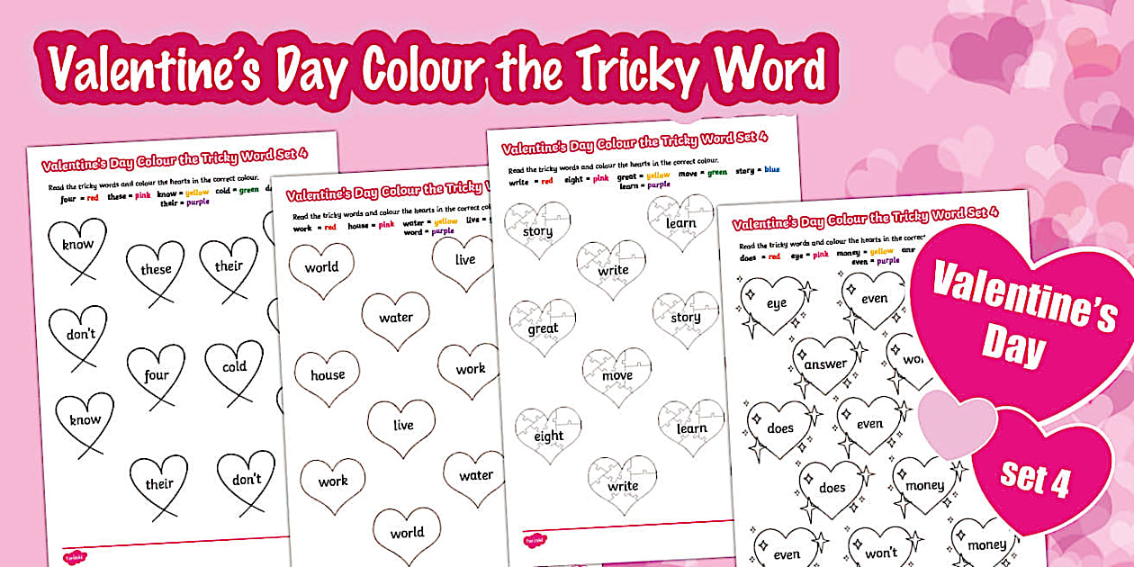 Valentine's Day Colour the Tricky Word (Set 4) Activity