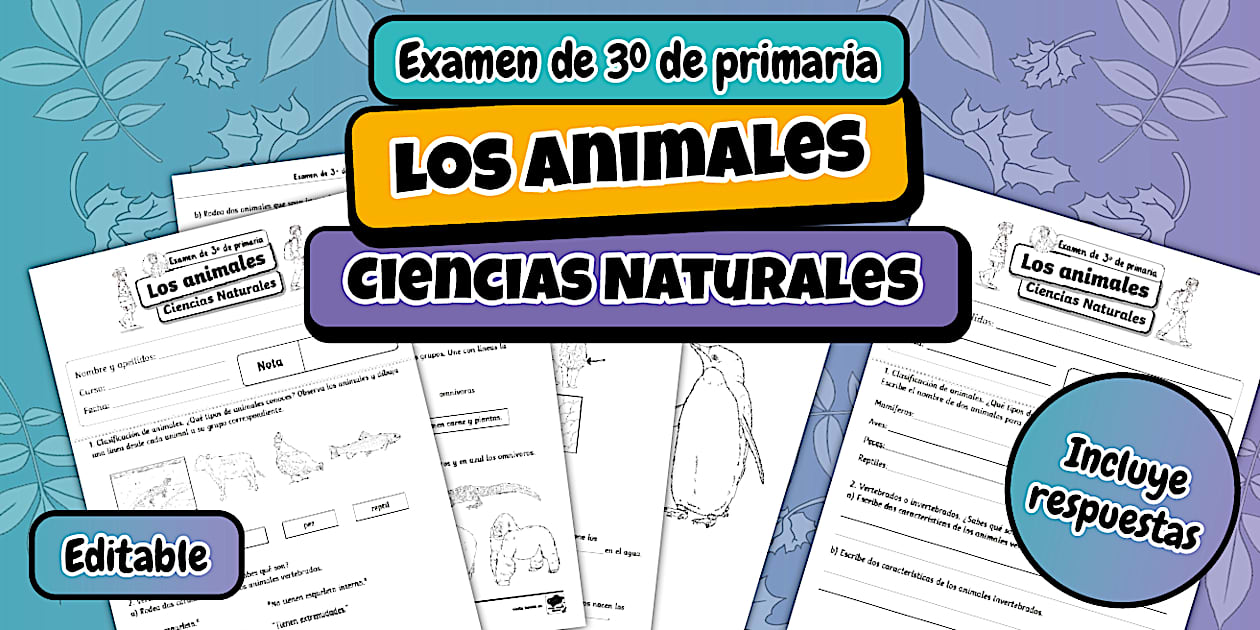 Examen de Ciencias Naturales: Los animales - 3º de Primaria