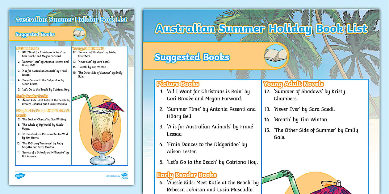 Australian Summer Holiday Book List (teacher made) - Twinkl
