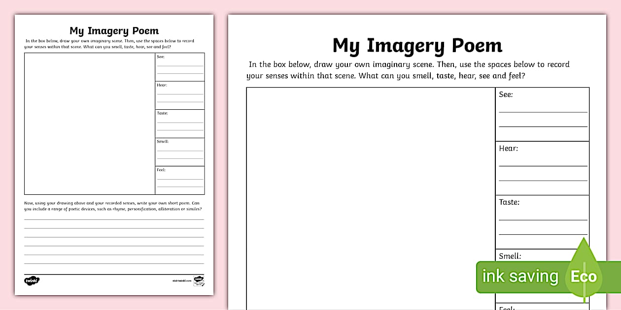 My Imagery Poem Activity Sheet, Imagery Poetry