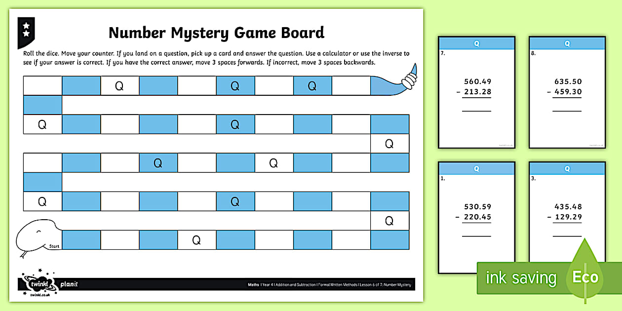 Subtraction Decimal Number Board Game - Number - Twinkl