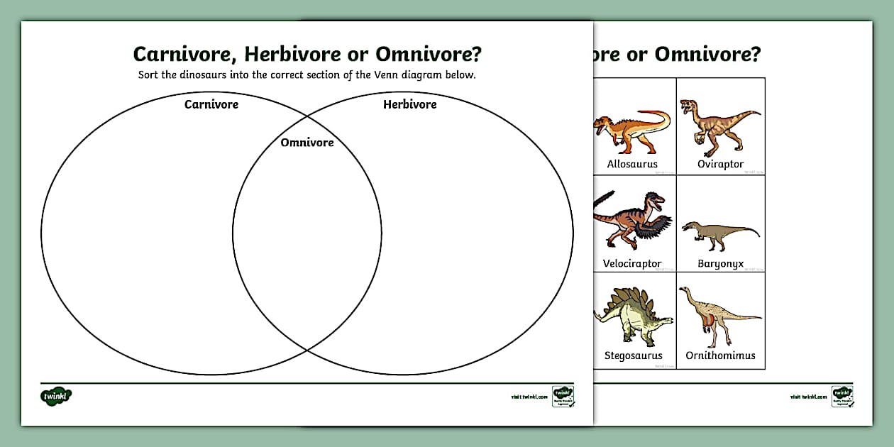 Dinosaurs Omnivore Carnivore Herbivore Sorting Activity