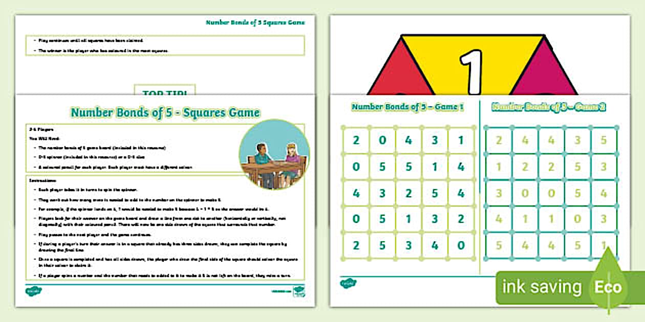👉 KS2 Maths Number Bonds of 5 Squares Game (teacher made)