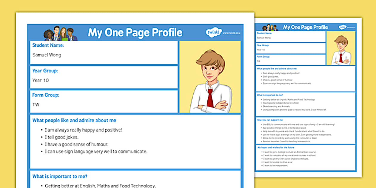 Black and White One page profile template - Teaching Resources