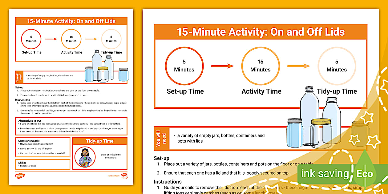 15-Minute Activity: On and Off Lids (teacher made) - Twinkl