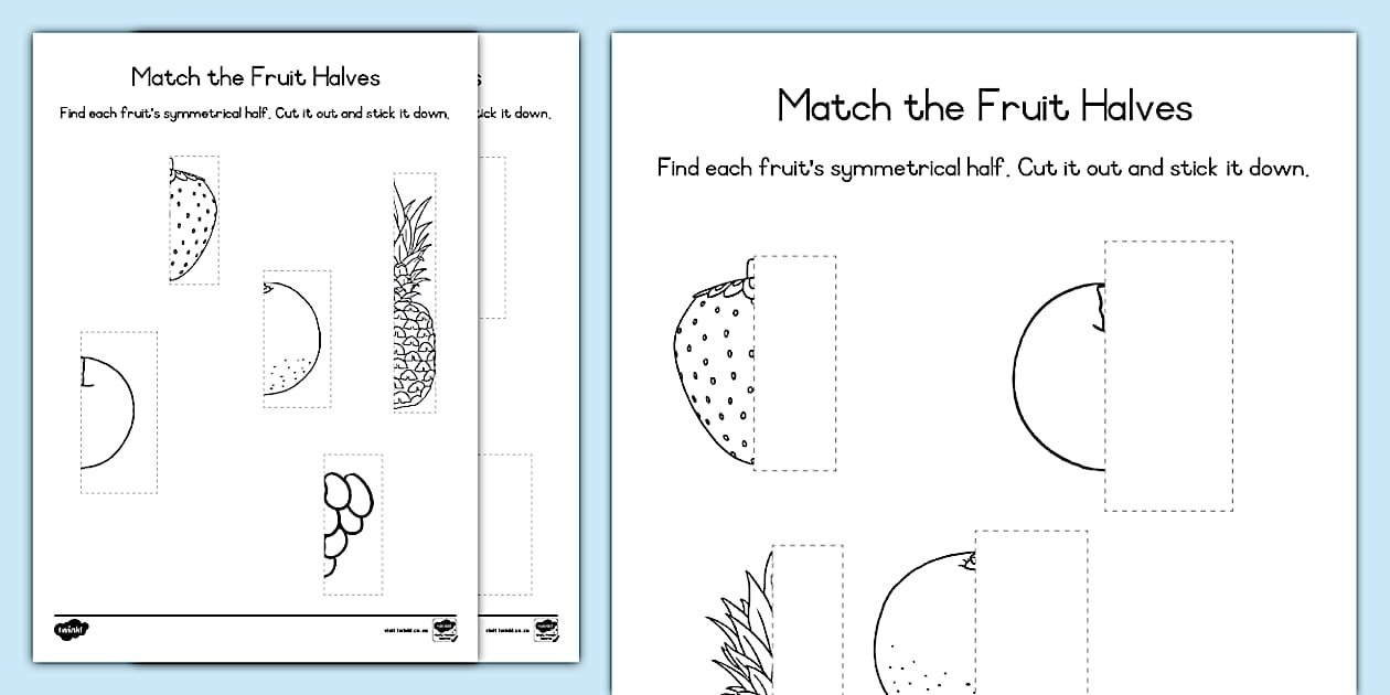Grade 1: Match the Fruit Halves Symmetry Activity - Twinkl