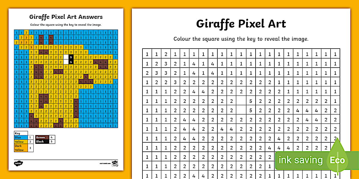 Giraffe Pixel Art Template | Twinkl | Colouring Numbers