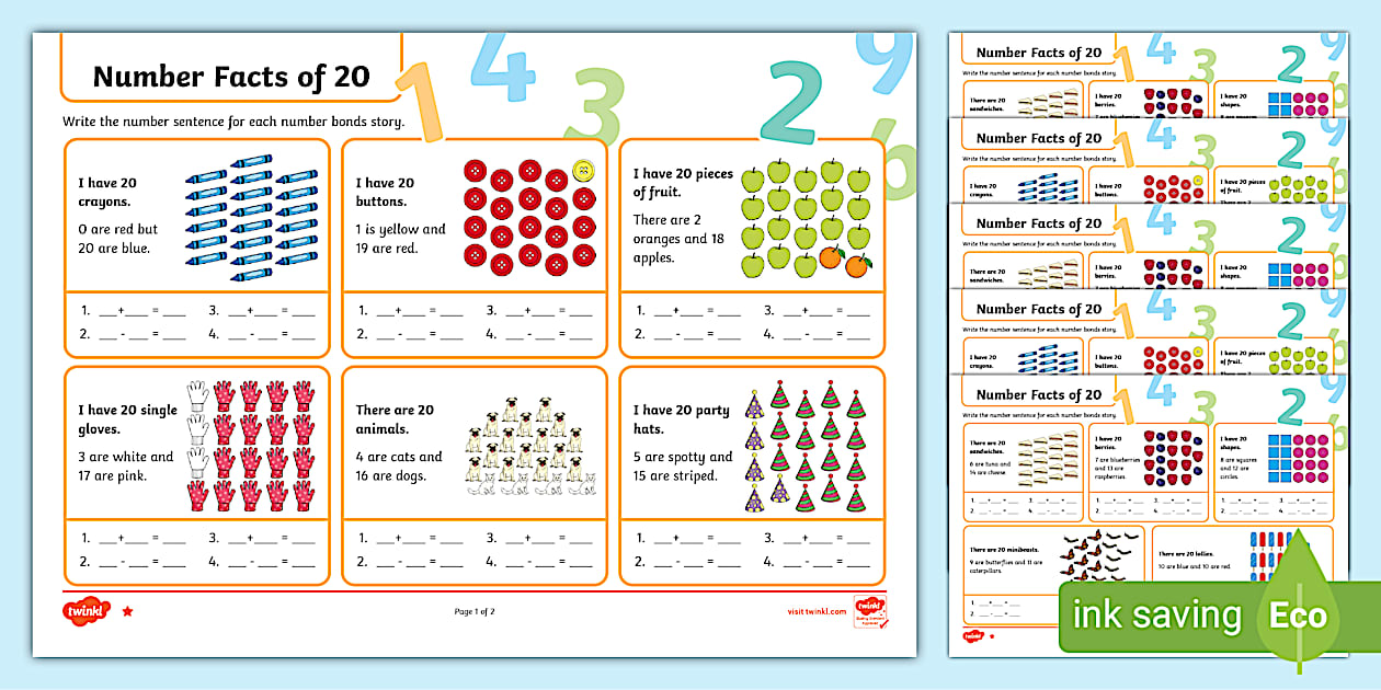 Number Facts Stories Worksheet - Twinkl